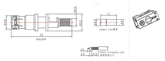 FAKRA Female Connectors(Long) for RG174 RG316 RG58 LMR200 cable