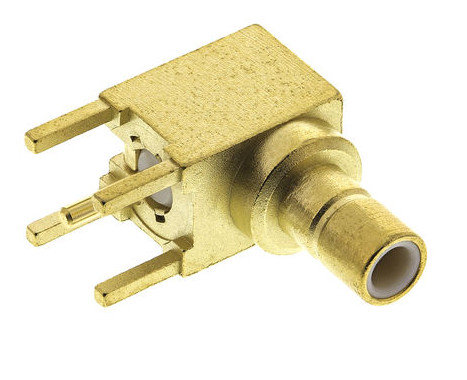 Right Angle Through Hole standard SMB Connector jack, 50Ω Impedance, Solder Termination, Coaxial cable type