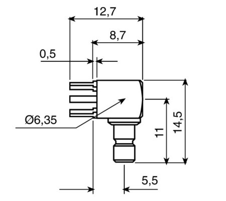 Right Angle Through Hole standard SMB Connector jack, 50Ω Impedance, Solder Termination, Coaxial cable type