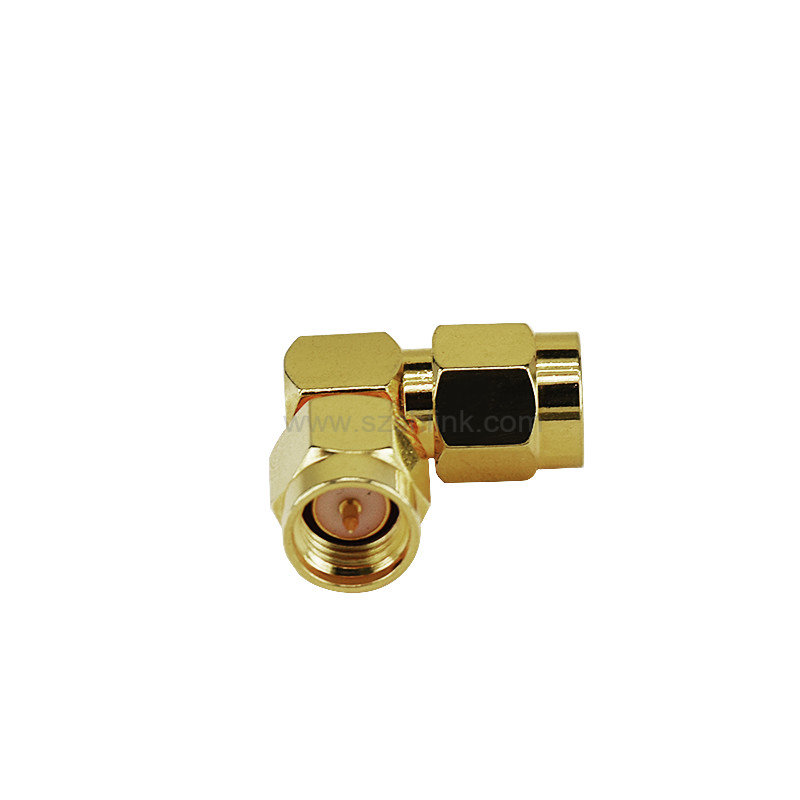 RF coaxial SMA male to SMA male right angle adaptor connector