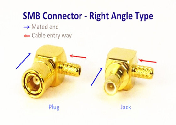 Gold Plated SMB Plug Connector Right Angle 90 Degree Socket Adapter For RG316 Cable