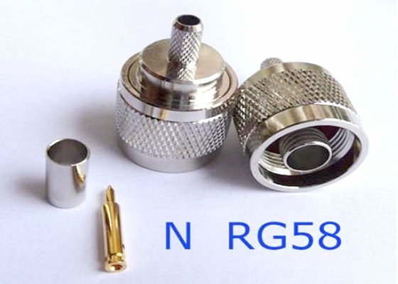 Straight Crimp Connector N Male Plug , Coaxial RF Connector N Type For RG58 Cable