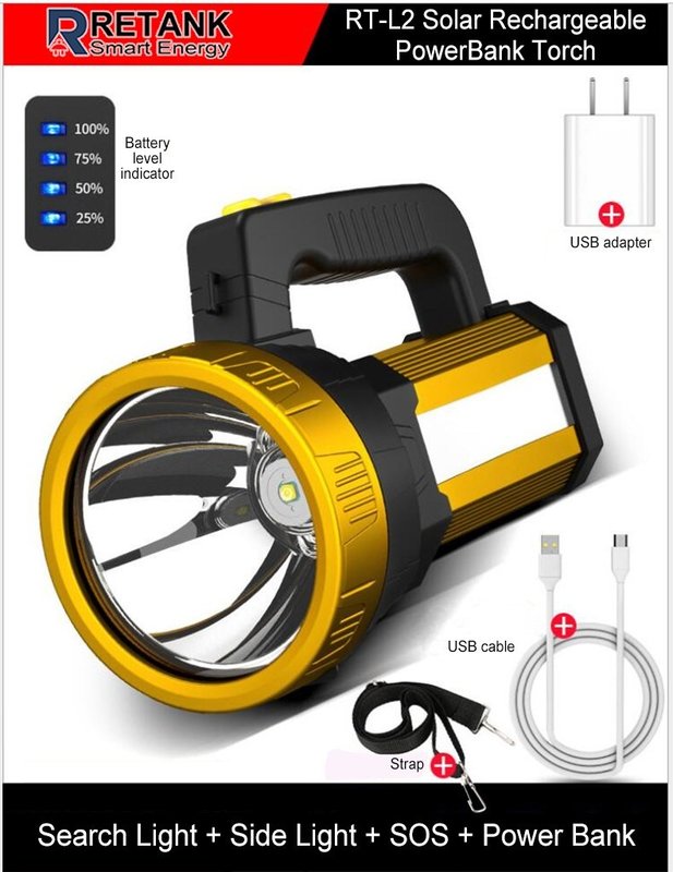 RETANK L2 standard micro usb port hand torch 4 level power indicate spotlight rechargeable searchlight with sidelight