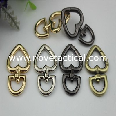High quality nickel 3/4 inch heart shape open spring metal o ring clips for purse/handbag