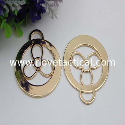 Custom Handbag Hardware 52MM Round Shape Hollow Logo Metal Tags Label With Light gold