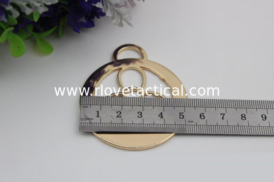 Custom Handbag Hardware 52MM Round Shape Hollow Logo Metal Tags Label With Light gold