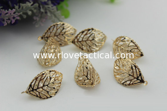 Handmade DIY alloy gold leaves diamond ball pendant bracelet necklace for  bag/ clothing accessories
