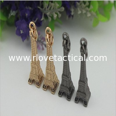 Luggage hardware accessories Paris Tower shape 50mm length gold pendant metal buckle zipper tag