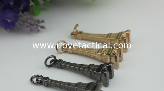Luggage hardware accessories Paris Tower shape 50mm length gold pendant metal buckle zipper tag