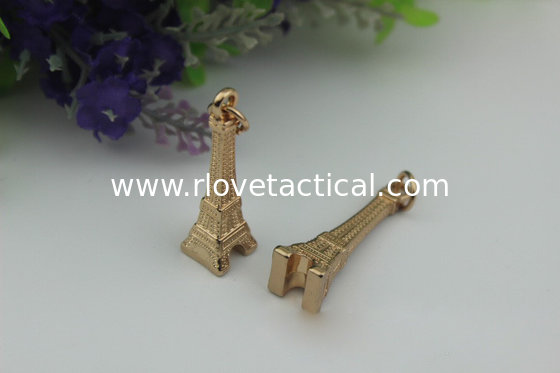 Luggage hardware accessories Paris Tower shape 50mm length gold pendant metal buckle zipper tag