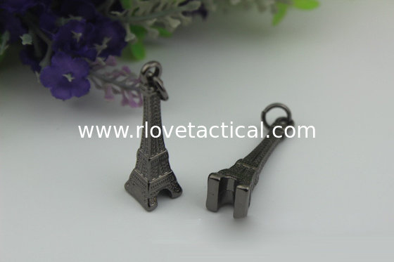 Luggage hardware accessories Paris Tower shape 50mm length gold pendant metal buckle zipper tag