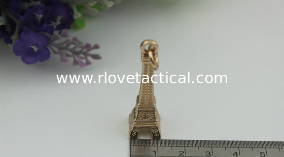 Luggage hardware accessories Paris Tower shape 50mm length gold pendant metal buckle zipper tag