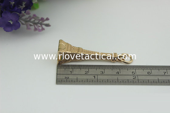 Luggage hardware accessories Paris Tower shape 50mm length gold pendant metal buckle zipper tag