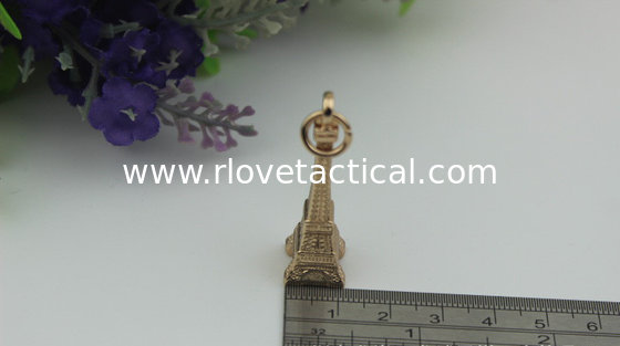 Luggage hardware accessories Paris Tower shape 50mm length gold pendant metal buckle zipper tag
