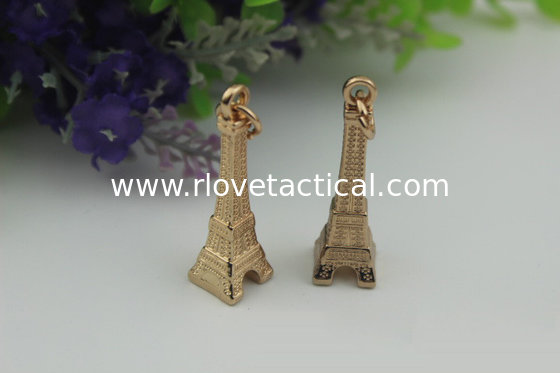 Luggage hardware accessories Paris Tower shape 50mm length gold pendant metal buckle zipper tag