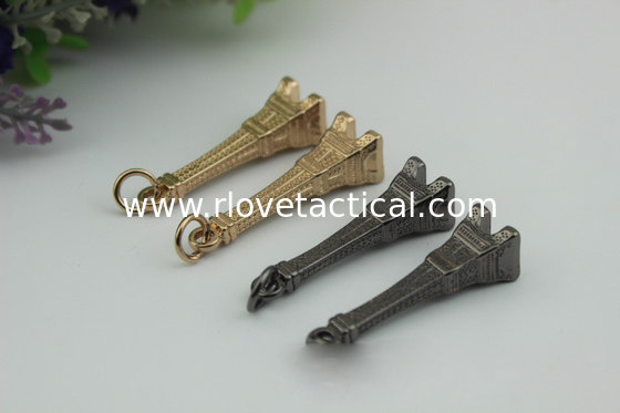 Luggage hardware accessories Paris Tower shape 50mm length gold pendant metal buckle zipper tag