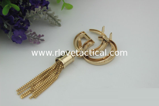 Handbag hardware accessories gold zinc alloy letters logo metal end cap with tassel