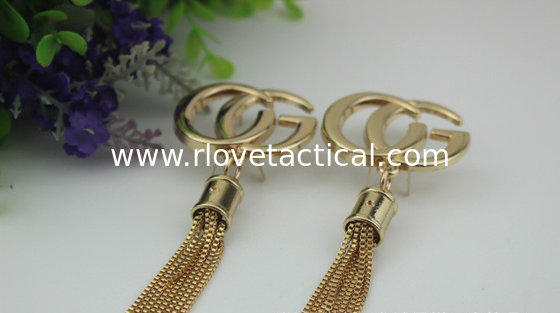 Handbag hardware accessories gold zinc alloy letters logo metal end cap with tassel