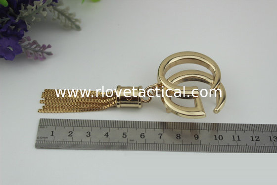 Handbag hardware accessories gold zinc alloy letters logo metal end cap with tassel