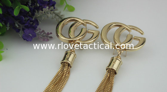 Handbag hardware accessories gold zinc alloy letters logo metal end cap with tassel