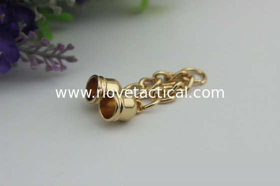 ODM / OEM good quality zinc alloy light gold handbag metal tassel cord end caps with chain
