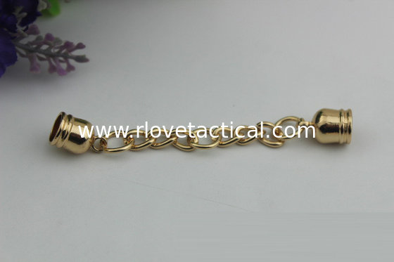 ODM / OEM good quality zinc alloy light gold handbag metal tassel cord end caps with chain