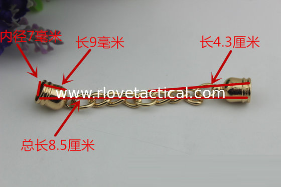 ODM / OEM good quality zinc alloy light gold handbag metal tassel cord end caps with chain