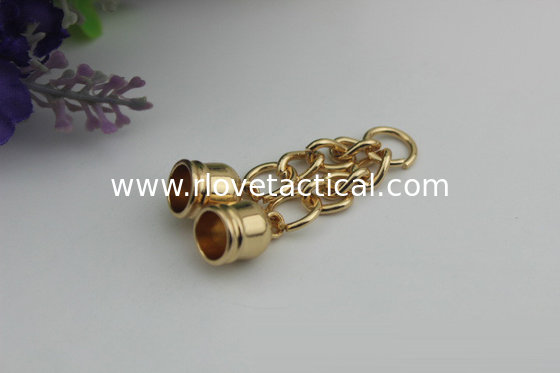 ODM / OEM good quality zinc alloy light gold handbag metal tassel cord end caps with chain