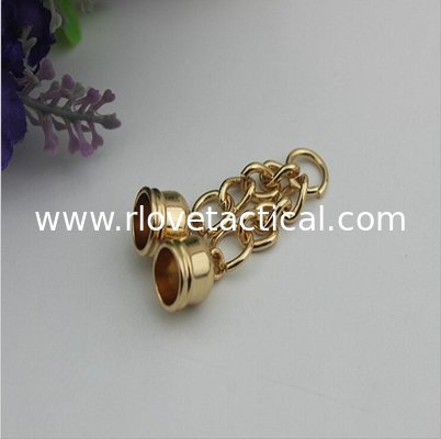 ODM / OEM good quality zinc alloy light gold handbag metal tassel cord end caps with chain