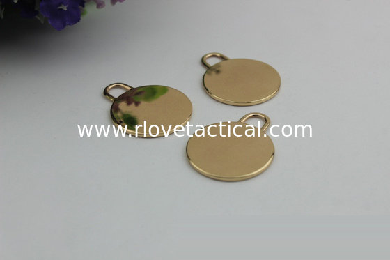 Excellent quality zinc alloy light gold small flat round shape metal label plate for handbag