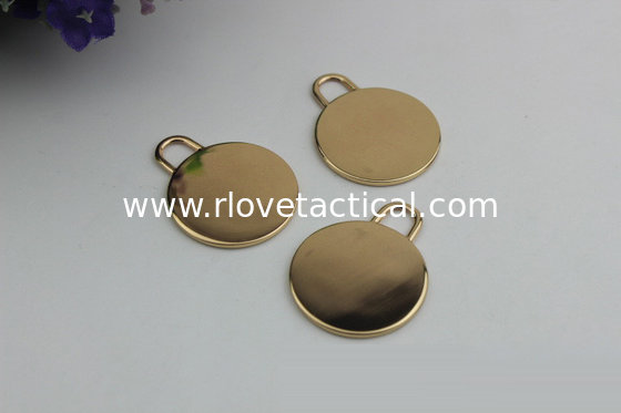 Excellent quality zinc alloy light gold small flat round shape metal label plate for handbag