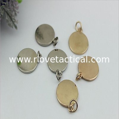 Handbag hardware metal round shape flat logo label tag plate with light gold