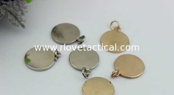 Handbag hardware metal round shape flat logo label tag plate with light gold