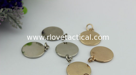 Handbag hardware metal round shape flat logo label tag plate with light gold