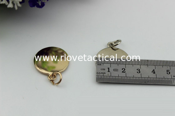 Handbag hardware metal round shape flat logo label tag plate with light gold