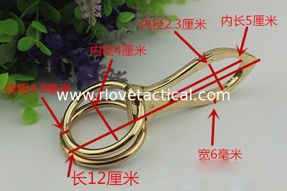 Custom special design handbag hardware zinc alloy 40 mm spring round gold snap hooks
