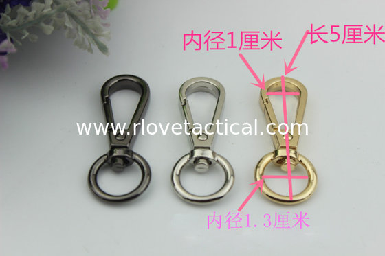 Custom-made zinc alloy metal gold 13 mm round & 20 mm oval eye bolt snap hooks with hanging plating