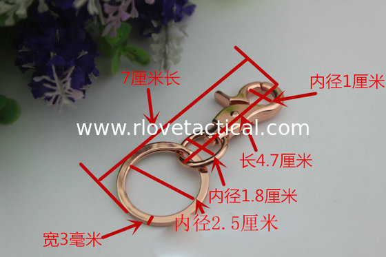 RLOVE design zinc alloy 18 mm spring trigger rose gold metal snap hook with key ring