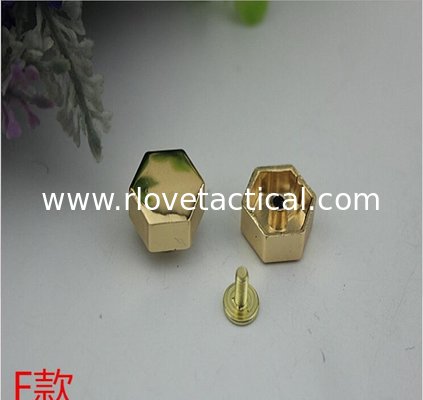 High plating cheap light gold small 16 mm flat shape hexagon metal rivets for handbags