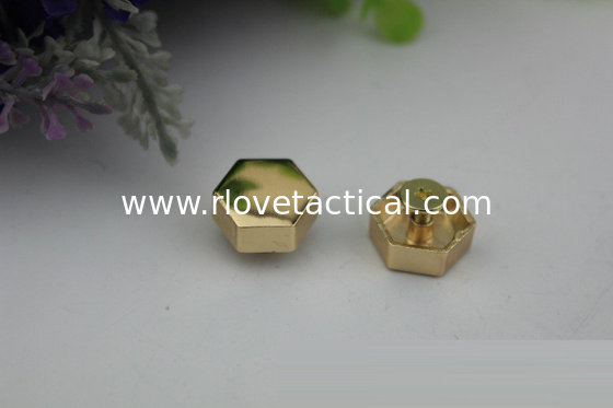High plating cheap light gold small 16 mm flat shape hexagon metal rivets for handbags