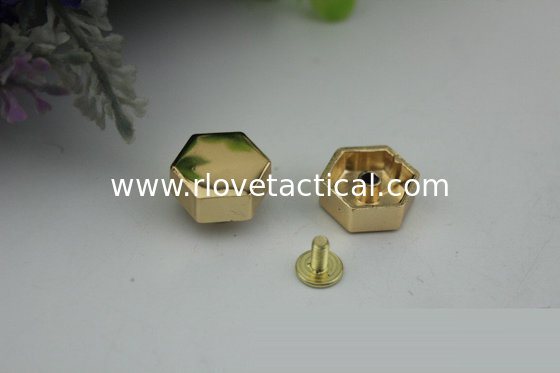 High plating cheap light gold small 16 mm flat shape hexagon metal rivets for handbags