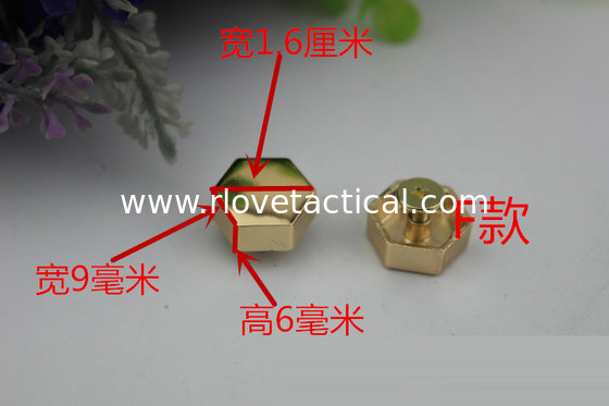 High plating cheap light gold small 16 mm flat shape hexagon metal rivets for handbags
