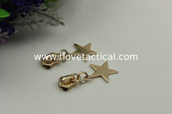 Customized zinc alloy light gold purses 5# stars pattern zipper puller with slider