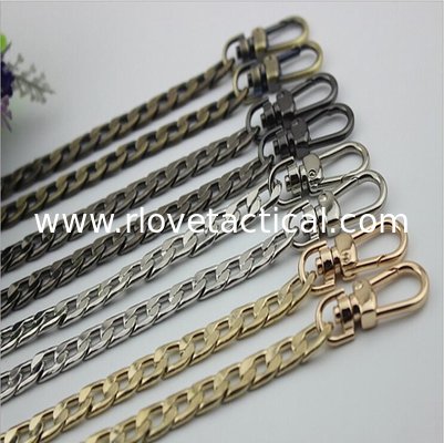 High quality iron material full length 120 mm flat shape gold chain sling bag with snap hooks