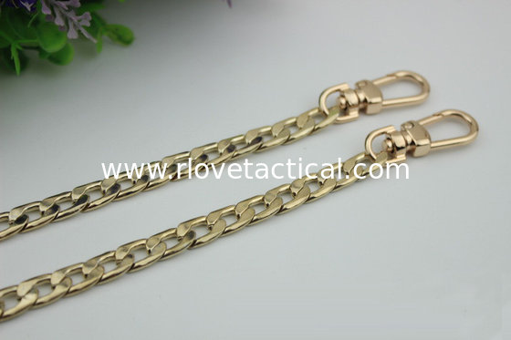 High quality iron material full length 120 mm flat shape gold chain sling bag with snap hooks