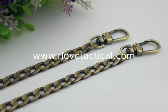 High quality iron material full length 120 mm flat shape gold chain sling bag with snap hooks