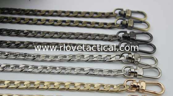 High quality iron material full length 120 mm flat shape gold chain sling bag with snap hooks