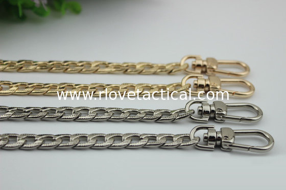 Factory supply 120 mm length gold & nickel color iron metal chain strap bag with snap hooks