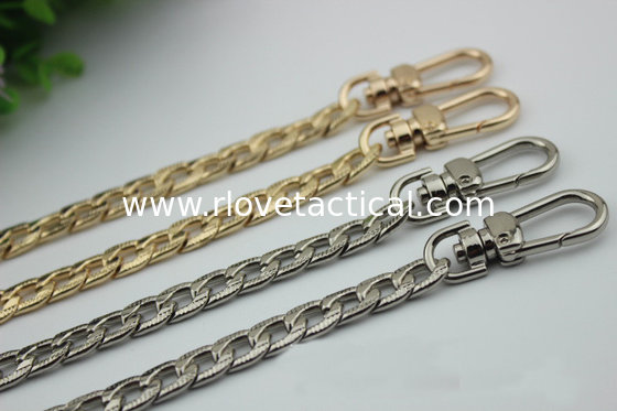 Factory supply 120 mm length gold & nickel color iron metal chain strap bag with snap hooks