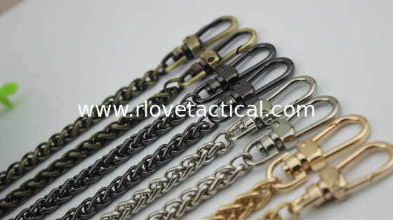 Fancy design various color length 120 mm iron metal women bag chain with d ring snap hooks